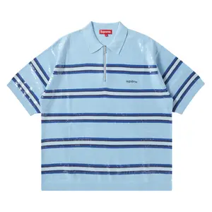 Supreme Sequin Stripe Zip Polo - Blue