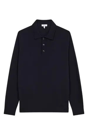 REISS Trafford Long Sleeve Wool Polo Sweater - Navy