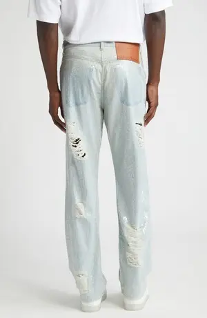 Palm Angels Ripped Sequin Straight Leg Jeans