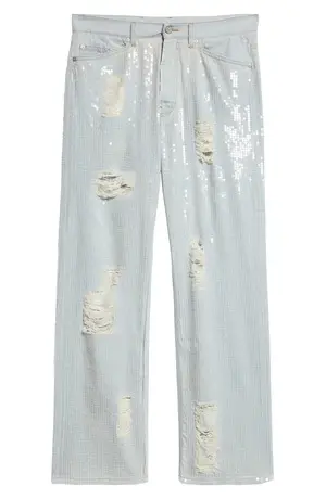 Palm Angels Ripped Sequin Straight Leg Jeans