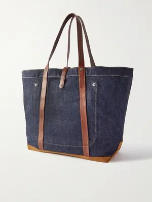 Ralph Lauren Suede And Leather-Trimmed Denim Tote Bag - Blue