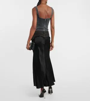 Blumarine Denim-trimmed Satin Maxi Skirt