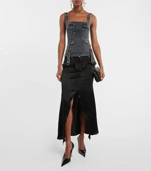 Blumarine Denim-trimmed Satin Maxi Skirt