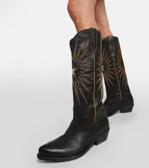 GOLDEN GOOSE Embroidered Leather Cowboy Boots