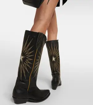 GOLDEN GOOSE Embroidered Leather Cowboy Boots