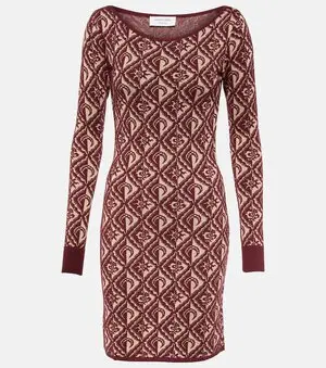 MARINE SERRE Moon Diamant Jacquard Wool-blend Minidress - Burgundy