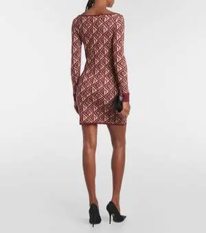 MARINE SERRE Moon Diamant Jacquard Wool-blend Minidress - Burgundy