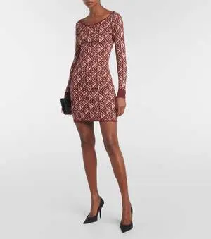 MARINE SERRE Moon Diamant Jacquard Wool-blend Minidress - Burgundy
