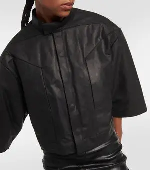 Rick Owens Cropped Leather Biker Jacket - Black