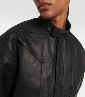 Rick Owens Cropped Leather Biker Jacket - Black