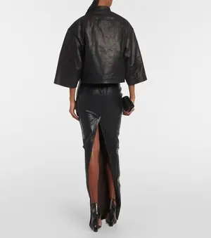 Rick Owens Cropped Leather Biker Jacket - Black
