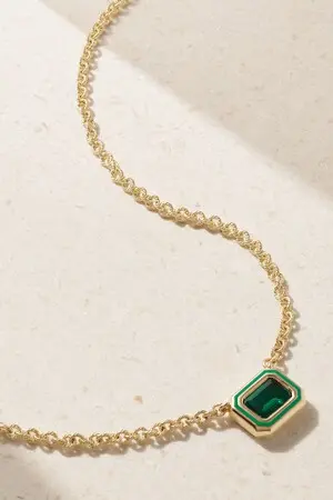 Alison Lou Madison Emerald And Enamel Necklace - Green