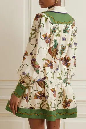 ALEMAIS Birdie Belted Printed Linen Mini Shirt Dress