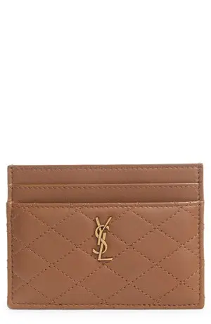 Saint Laurent Quilted Leather Card Case - Ginger Brown