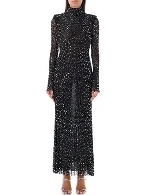 Self-Portrait Mesh Midi Square Rhinestone Dress In Black - 51% Off |  Editorialist