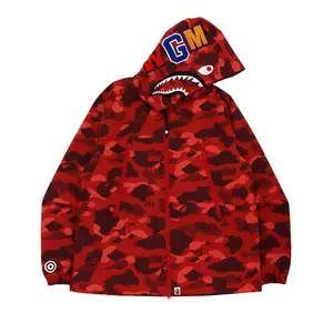 A BATHING APE Color Camo Shark Hoodie Jacket - Red