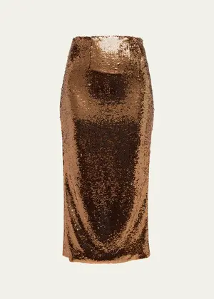 Veronica Beard Holmes Sequin Midi Pencil Skirt - Bronze