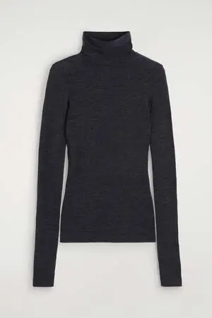 Cos Merino Wool Turtleneck Top - Gray