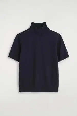 Cos Merino Wool Turtleneck Top With Ribbed High Neckline - Navy