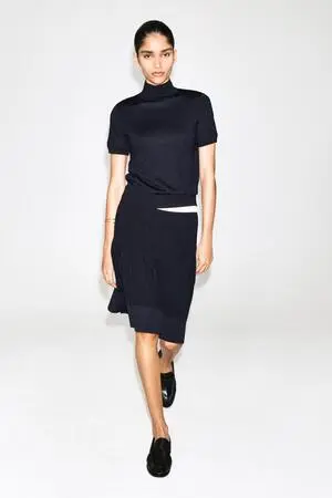 Cos Merino Wool Turtleneck Top With Ribbed High Neckline - Navy