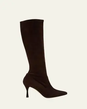 Manolo Blahnik Pamfilo Suede Tall Boots - Dark Brown