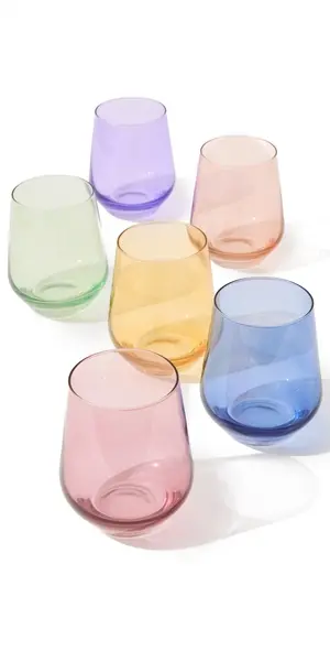 ESTELLE COLORED GLASS Stemless Glassware Set Of 6 - Pastel Mix