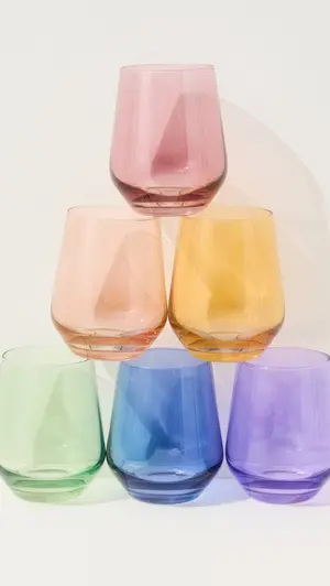 ESTELLE COLORED GLASS Stemless Glassware Set Of 6 - Pastel Mix
