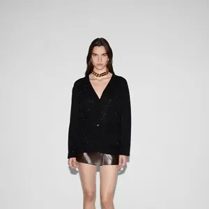Gucci Fine Wool Gg Crystal Cardigan - Black