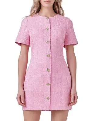 Endless Rose Women's Short Sleeve Tweed Dress - Pink  - Pink