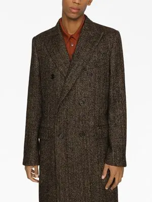 Dolce & Gabbana Double-breasted Herringbone Coat - Brown