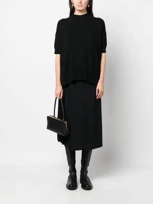 JIL SANDER Ribbed Cashmere Knitted Top - Black