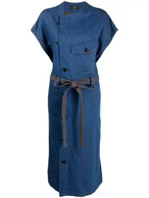 Y’s Belted Twill Denim Dress - Blue