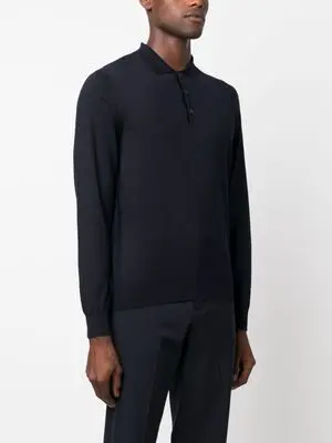 Corneliani 120's Virgin Wool Polo Shirt - Blue