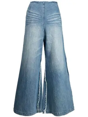 GROUND ZERO Stonewashed Raw-cut Flared Jeans