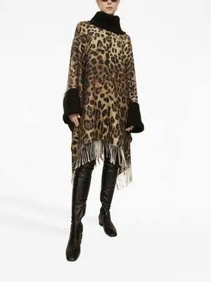 Dolce & Gabbana Leopard-print Fringed Poncho - Brown
