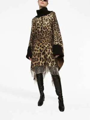 Dolce & Gabbana Leopard-print Fringed Poncho - Brown