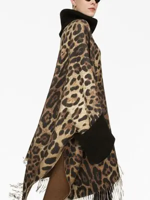 Dolce & Gabbana Leopard-print Fringed Poncho - Brown