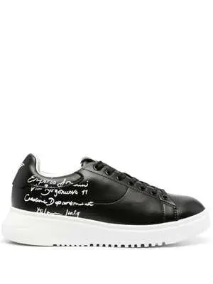 Emporio Armani Calligraphy-print Leather Sneakers