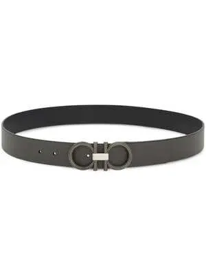 FERRAGAMO Gancini Buckle Leather Belt - Grey