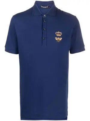 Dolce & Gabbana Embroidered Emblem Polo Shirt - Blue