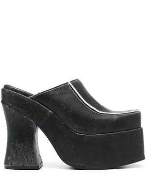 Eckhaus Latta 140mm Cracked-leather Platform Mules