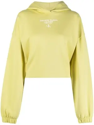 Calvin Klein Logo-print Cropped Hoodie - Yellow