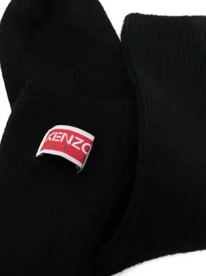 Kenzo Logo-patch Ribbed-knit Socks - Black