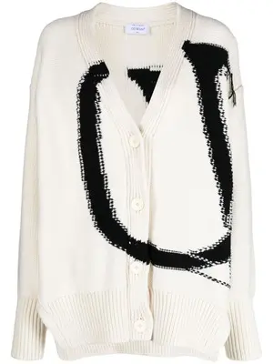 Off-White Logo-intarsia Wool Cardigan - White