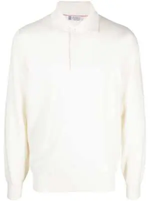 Brunello Cucinelli Long-sleeve Cashmere Polo Shirt - White
