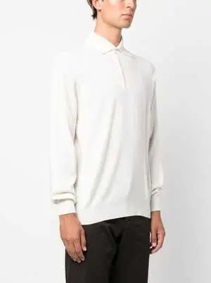 Brunello Cucinelli Long-sleeve Cashmere Polo Shirt - White