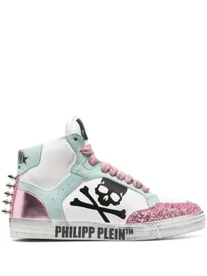 Philipp Plein Glitter Retrokickz Tm Leather Sneakers - White