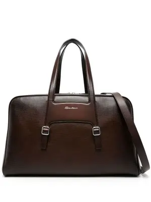 Santoni Logo-lettering Leather Holdall - Brown
