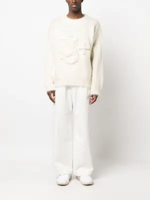 JIL SANDER Monogram-embroidered Mohair-blend Jumper - Neutrals