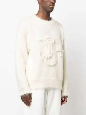 JIL SANDER Monogram-embroidered Mohair-blend Jumper - Neutrals